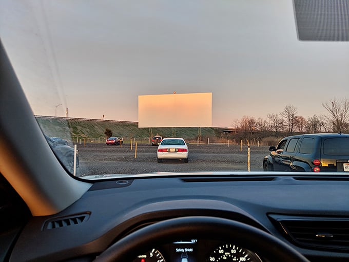 Dashboard view of paradise, where your windshield becomes the frame for tonight's entertainment under the stars.