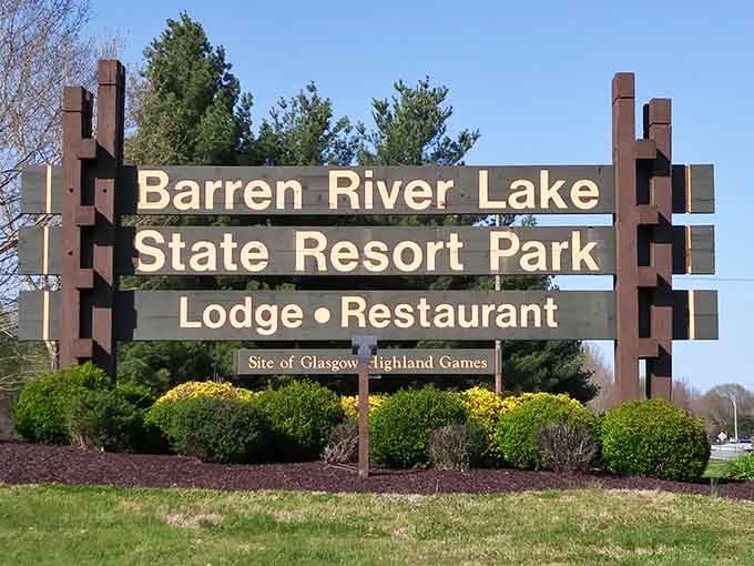 The welcoming sign marks your arrival at Kentucky's surprising answer to coastal vacation dreams everywhere.