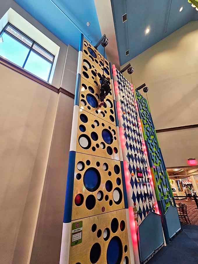 These climbing walls challenge visitors to conquer new heights before rewarding themselves with another trip down the waterslides.