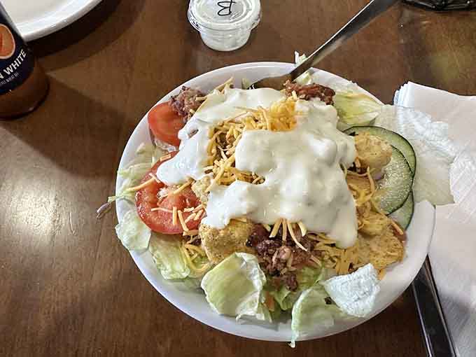 A loaded salad this generous makes you feel virtuous even while planning your pizza order for afterwards.