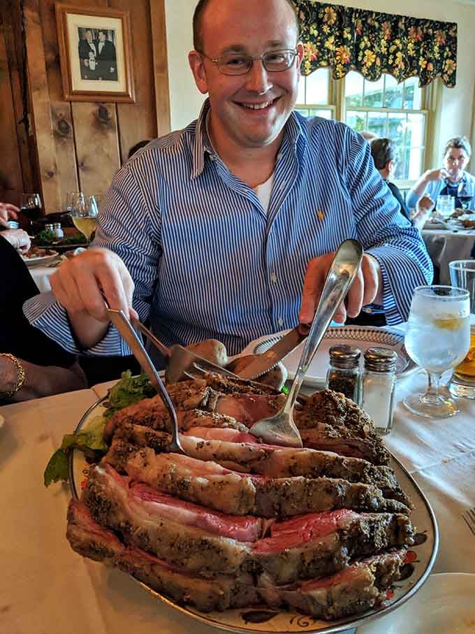 When someone's this happy about their prime rib platter, you know the restaurant is doing something very right.