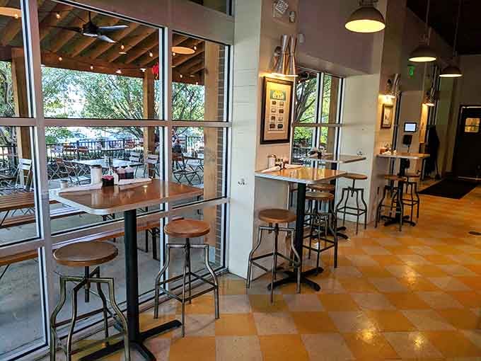 Window seats offer natural light and prime people-watching while you demolish your breakfast masterpiece.