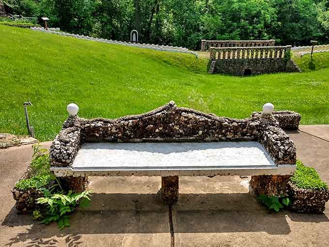 Even the benches here are works of art, decorated with stones and offering the perfect contemplation spot.