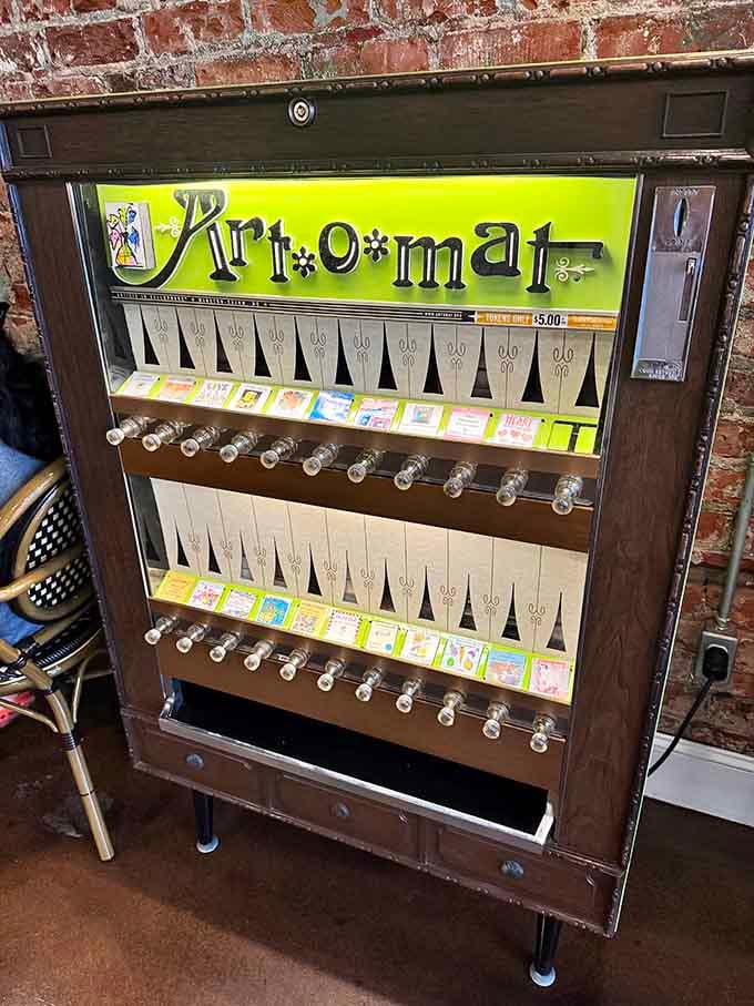 An Art-o-mat machine dispensing creativity alongside pastries feels perfectly right in this thoughtfully curated space, doesn't it?