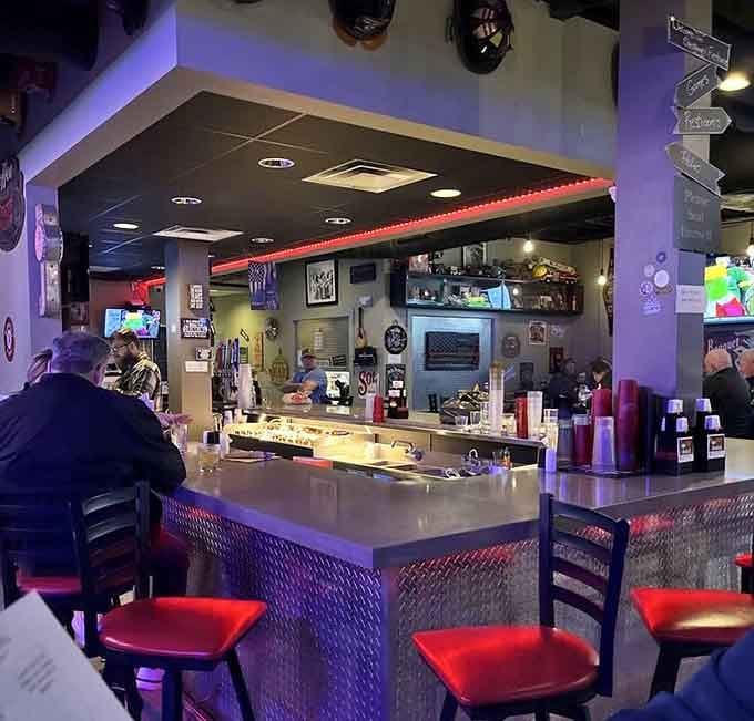 The bar glows with promise, surrounded by memorabilia that celebrates heroes who actually ran toward fires.