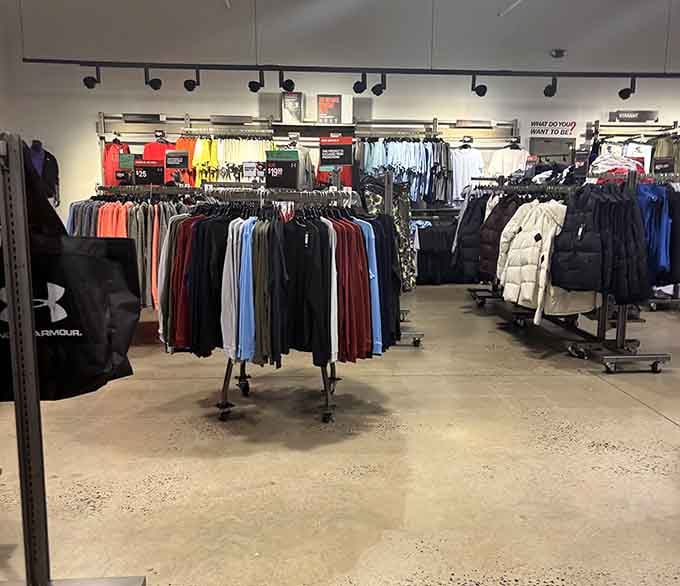 Under Armour's athletic gear display makes even couch potatoes feel like they might actually start that workout routine tomorrow.