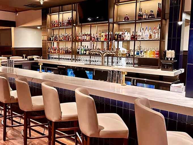 A well-stocked bar where the bourbon selection alone could keep you busy until next Tuesday.