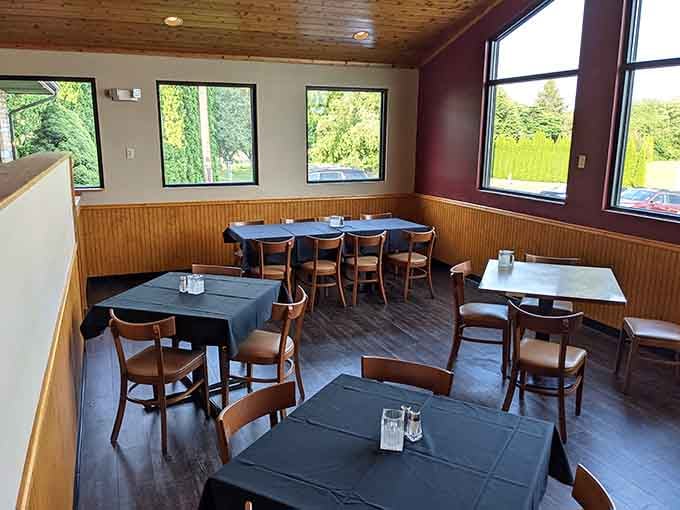 Sunlight streaming through windows creates the perfect backdrop for an afternoon meal worth savoring slowly.