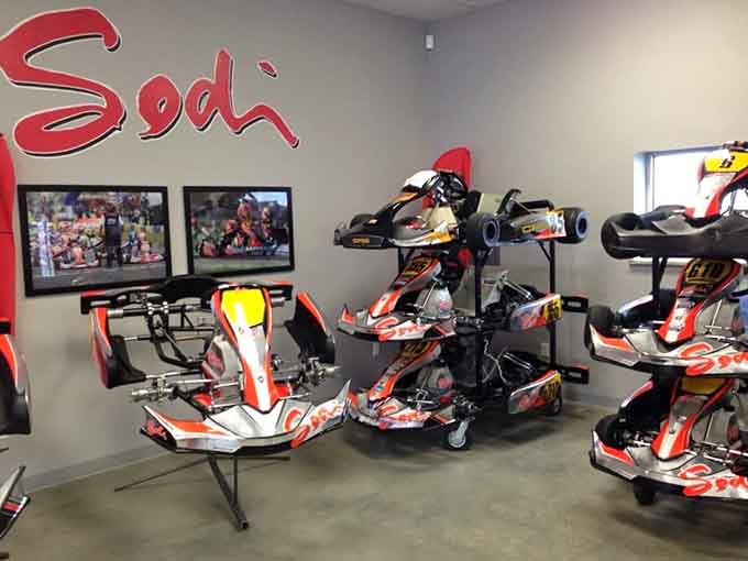Professional racing karts on display remind you this isn't child's play, it's the real deal on wheels.