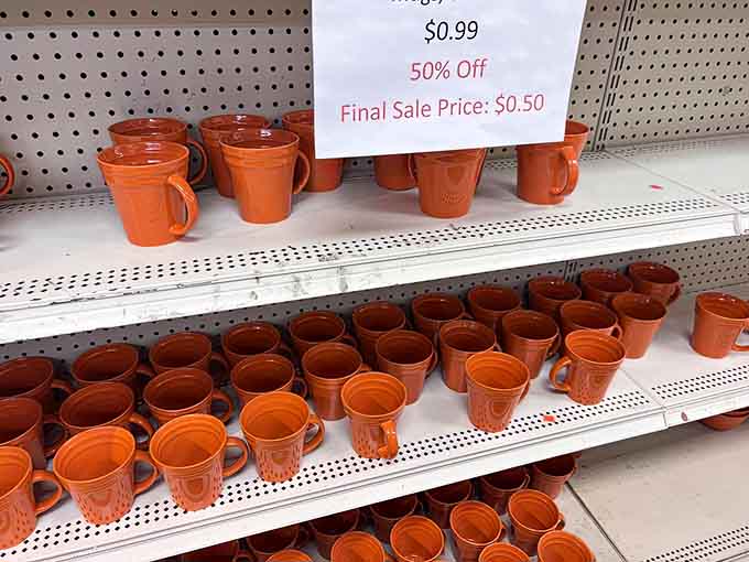 Coffee mugs at fifty cents? Your morning routine just became ridiculously affordable and cheerful.