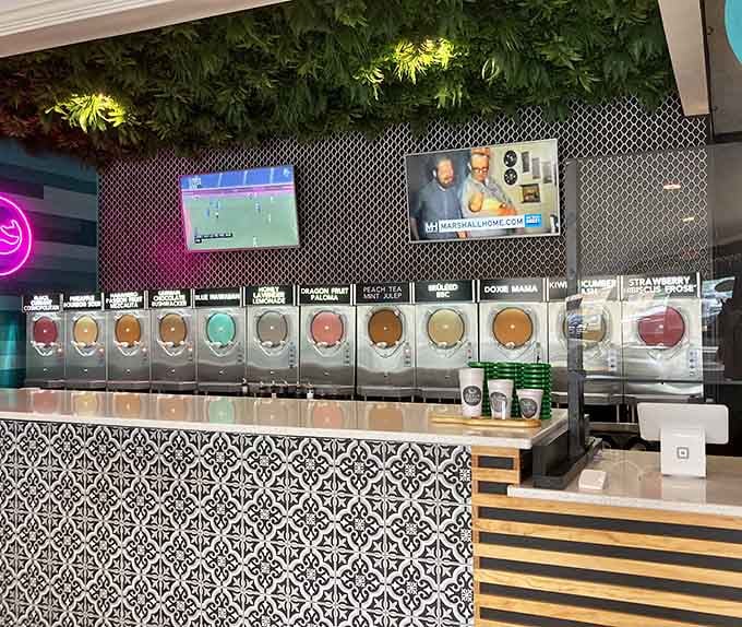 Order at the counter where slushies line up like colorful soldiers ready to cool you down properly.