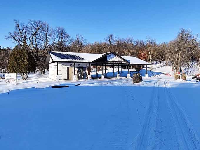 Winter transforms the park into a snow-globe scene, minus the shaking and plastic snowflakes.