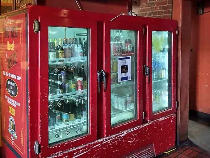 Even the beverage cooler gets the firehouse treatment, because why should refrigerators be boring and utilitarian anyway?