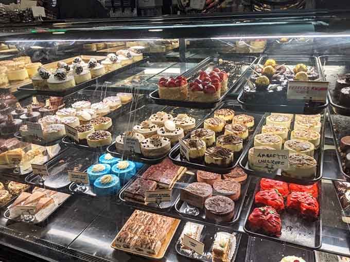 The dessert case displays more temptation than any reasonable person should face before making a single decision today.
