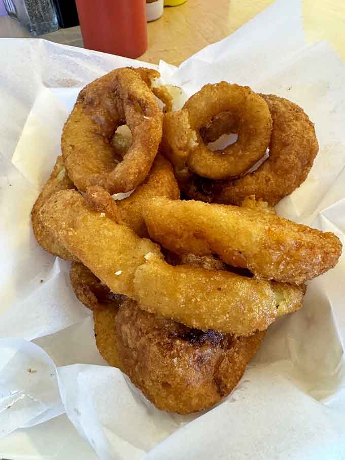 Onion rings that actually look like rings, not those sad little fragments you get at chain restaurants across America.