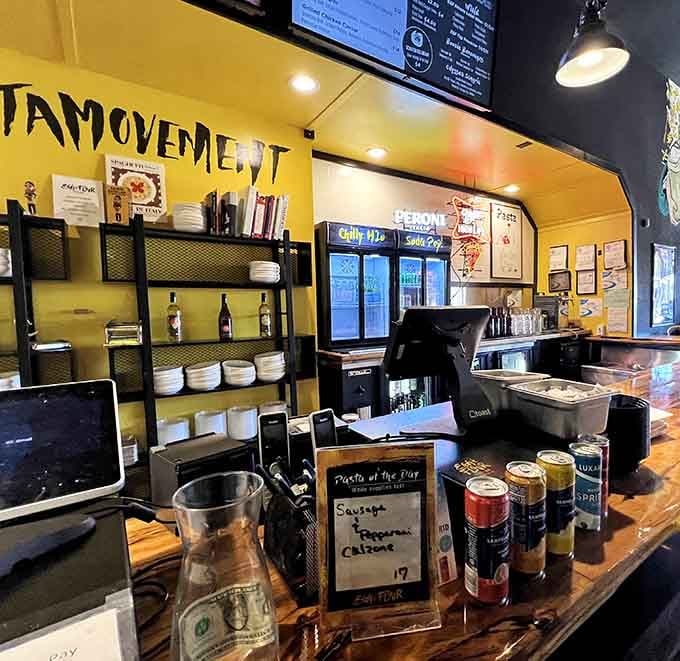 The open counter setup means watching your pasta come together is part of the delicious entertainment here.