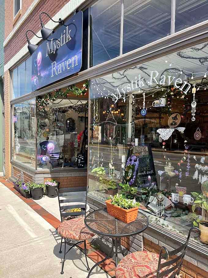 Mystik Raven's eclectic storefront hints at the treasures and curiosities waiting inside for curious shoppers everywhere.