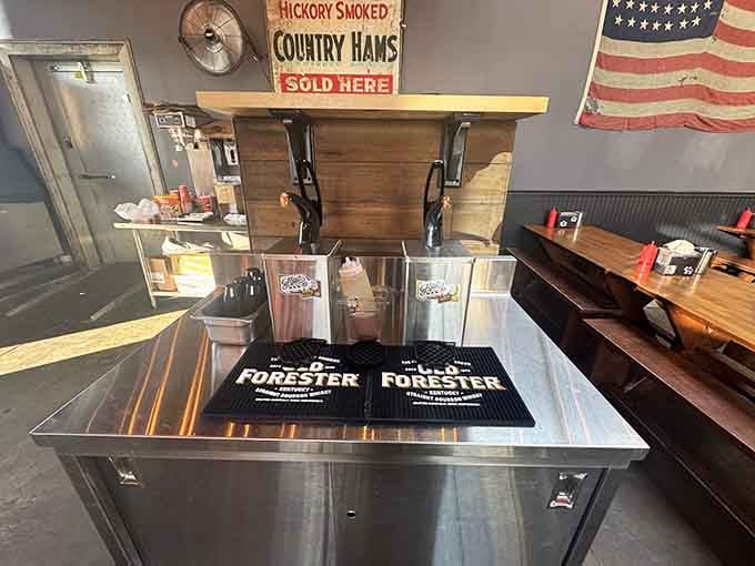 Self-serve sauce dispensers mean you control your own destiny, at least when it comes to barbecue condiments.