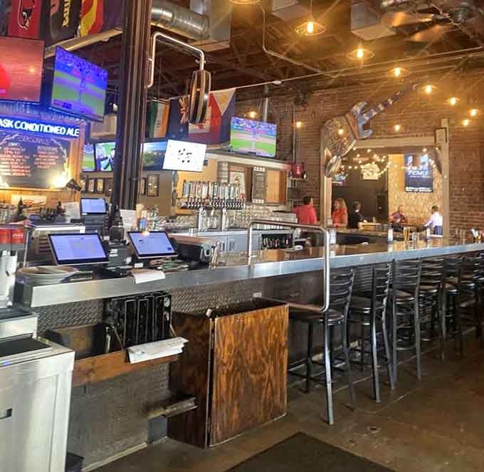 The bar area gleams with taps and TVs, where you can watch the game while keeping one eye out for shadows.