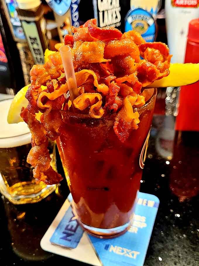 That Bloody Mary comes with enough bacon to qualify as a separate meal, Wisconsin style all the way.