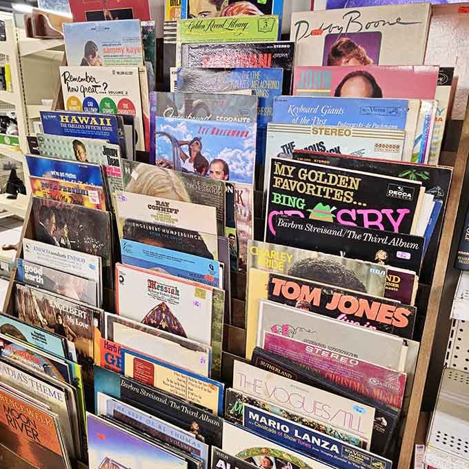 Vinyl records from Tom Jones to Barbra Streisand bring nostalgia home at thrift store pricing magic.