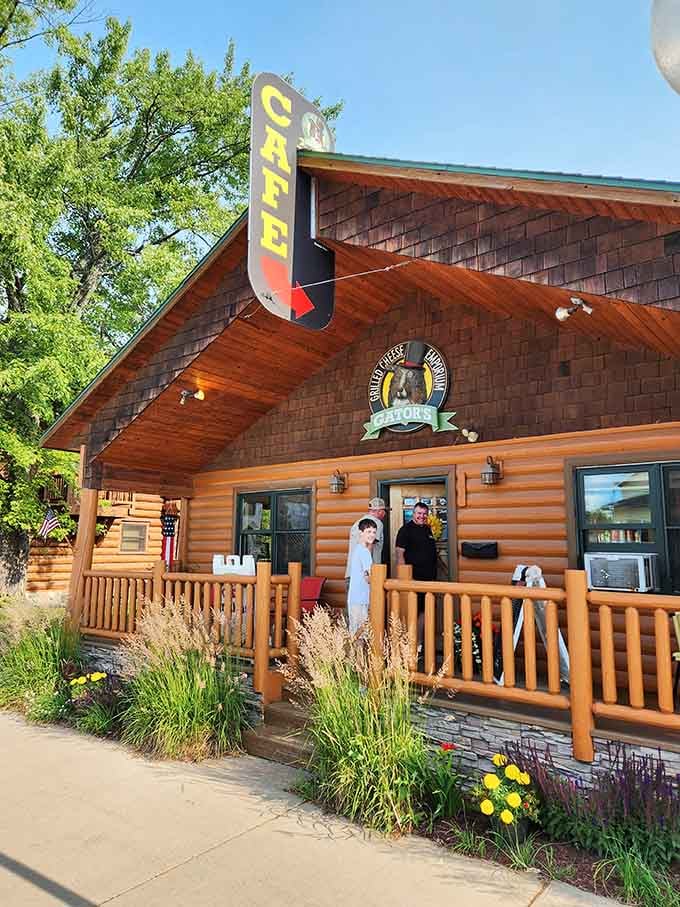The welcoming front porch and cheerful signage invite hungry travelers to discover what locals already know about this gem.