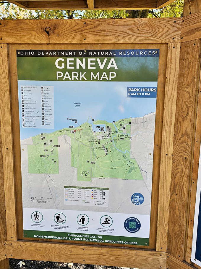 The comprehensive park map shows every trail and facility, proving good navigation beats wandering aimlessly every time.