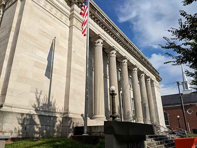 Even the library building looks like it could tell you stories that aren't in any books.