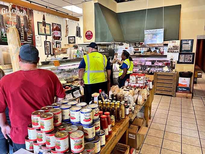 Real customers ordering real sandwiches in a real Italian market, where the line moves fast but the eating takes forever.