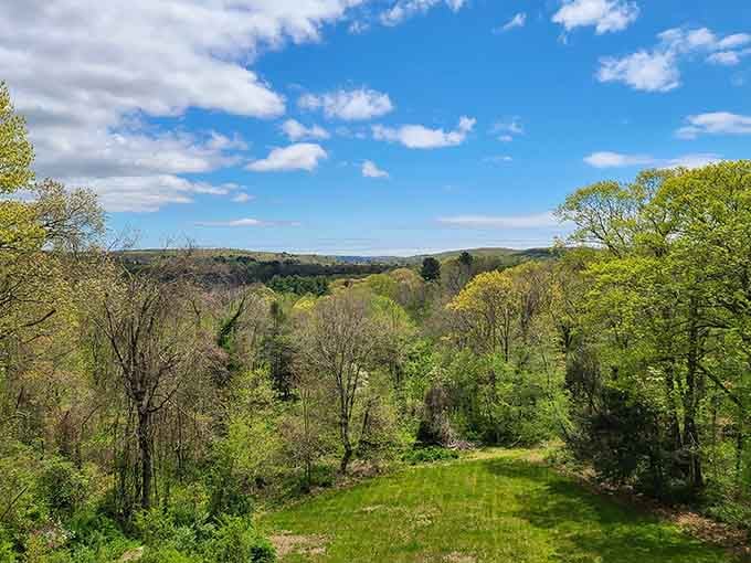 Rolling hills stretch endlessly under big skies, showcasing the natural beauty that inspired someone to build here.