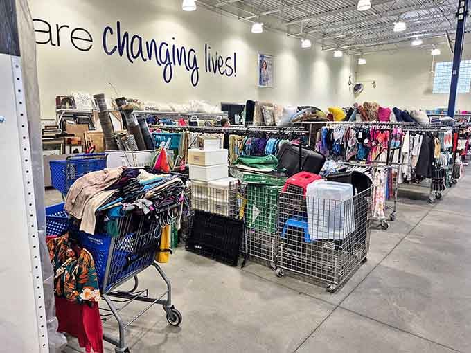 The clothing area where fashion meets frugality and nobody judges your cart overflowing with possibilities and potential.