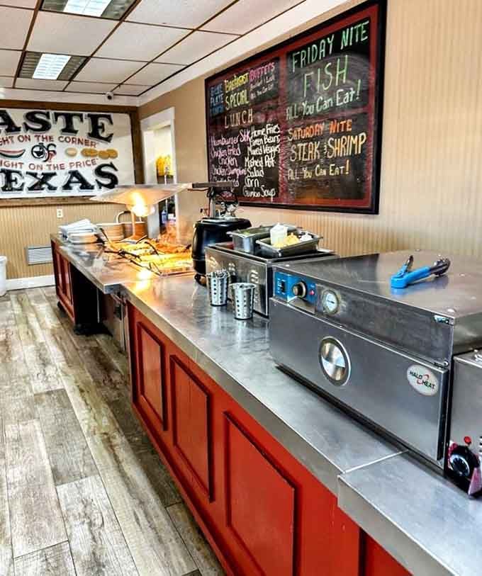 Behind the scenes, the buffet station stays stocked and ready to feed hungry diners all day long without fail.