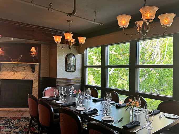 Window-side tables offer mountain views that pair perfectly with whatever delicious creation you've ordered for dinner tonight.