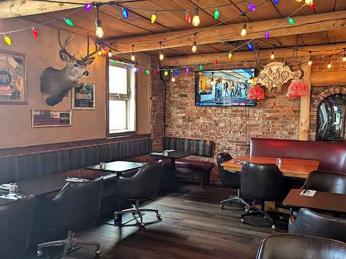 Exposed brick walls and festive lights create the kind of cozy atmosphere where memories are made.