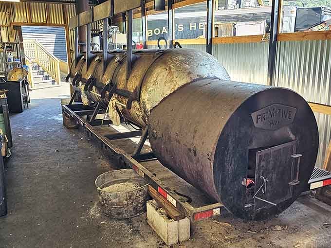 This massive smoker is where the magic happens, turning ordinary cuts into extraordinary meals through patience and smoke.