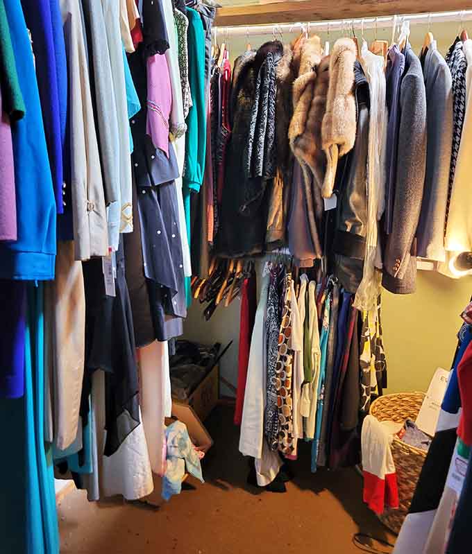 Vintage clothing racks hold fashion from eras when people actually dressed up just to leave the house daily.