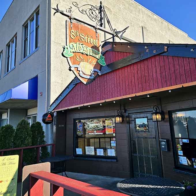 The 8th Street Ale House beckons with that vintage sign promising cold drinks and good times inside.