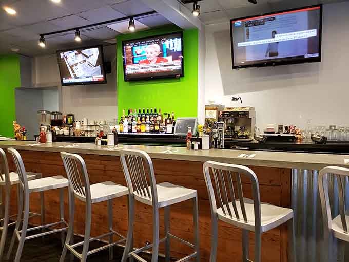 Counter seating with a view of the action&mdash;perfect for solo diners and breakfast entertainment enthusiasts.