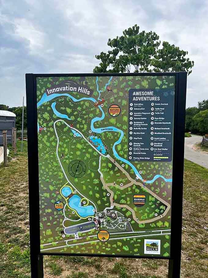 The park map reveals just how much ground there is to cover, better pack snacks and water.