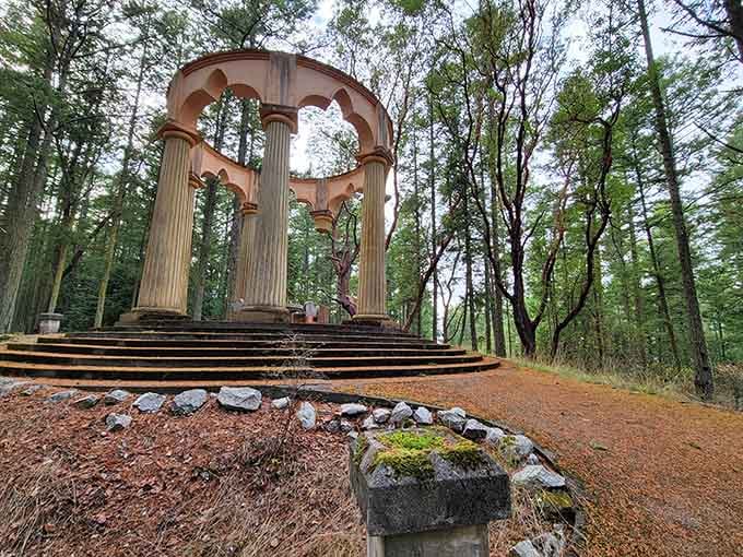 Gothic arches meet forest floor in a mashup that shouldn't work but absolutely does, like pineapple on pizza.