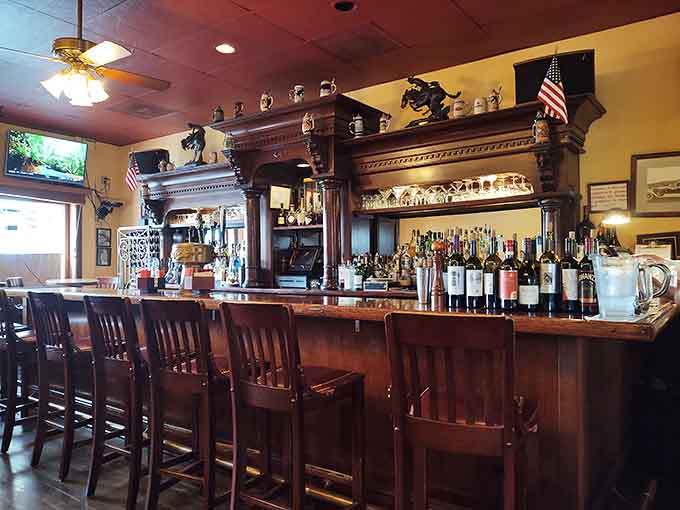 The handsome wooden bar area where you can enjoy a pre-dinner drink and contemplate which magnificent cut you'll order tonight.