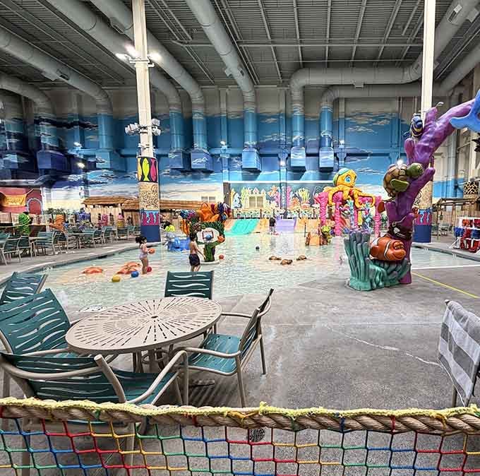 The kids' area features enough colorful sea creatures to make Finding Nemo look like a documentary about minimalism.