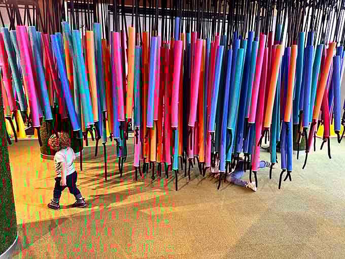Walk through this forest of colorful foam tubes and redeem every childhood dream of playing in a rainbow.