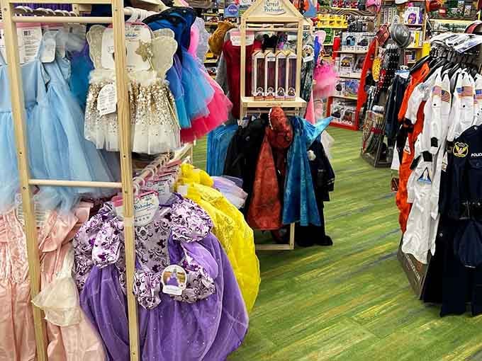 Princess gowns and capes hang ready to transform ordinary kids into storybook heroes faster than you can say "once upon."