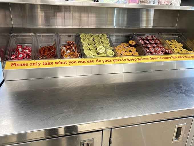 A rainbow of sauce options because everyone's chicken journey is personal and should be respected accordingly.