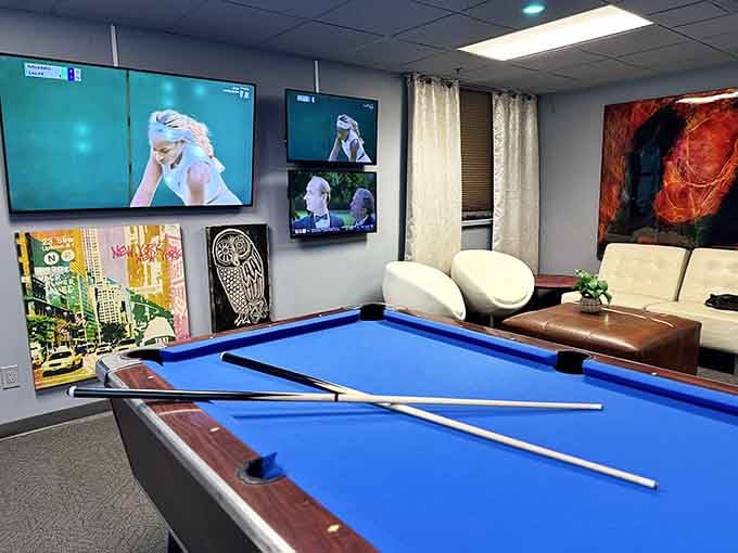A pool table in a bowling alley? Now that's what we call covering all your entertainment bases perfectly.