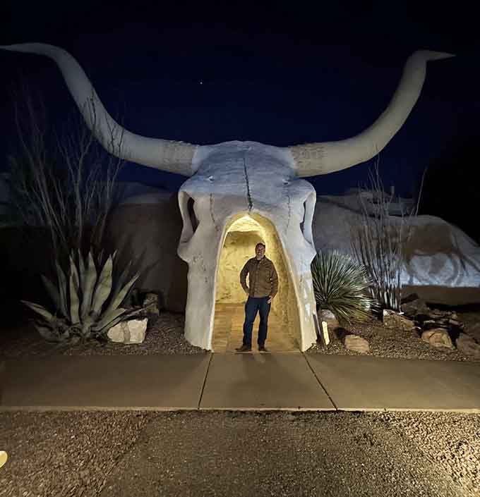 At night, the glowing entrance looks like a portal to the most delicious dimension you've ever visited.
