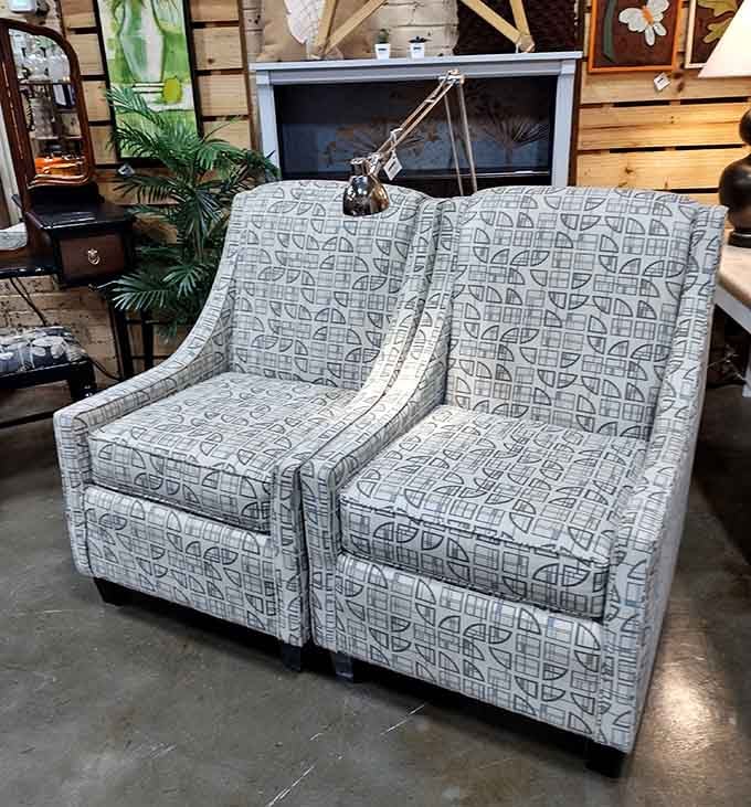 Upholstered chairs ready to anchor your reading nook with mid-century comfort that modern furniture just can't replicate.