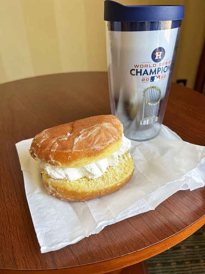 That cream filling is so generous, you'll need a strategy and possibly a napkin backup plan for eating this.