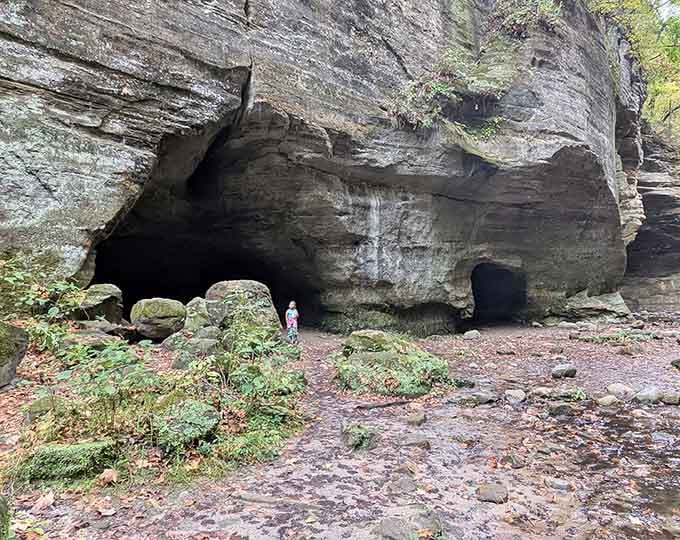 Massive sandstone overhangs create natural shelters that have stood here since long before we started taking selfies.